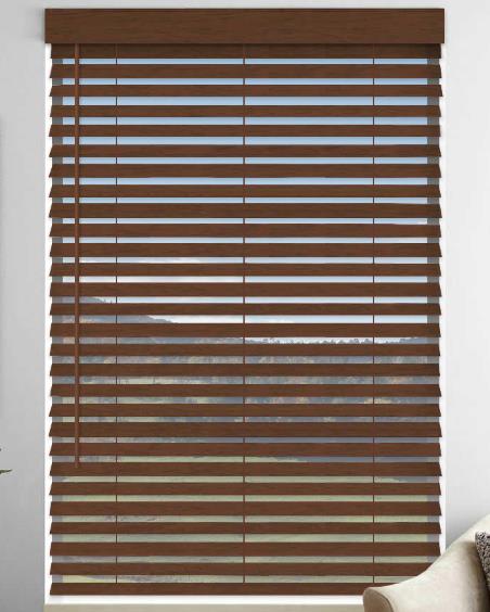2 Inch Brown Faux Wood Blinds - DS Shading